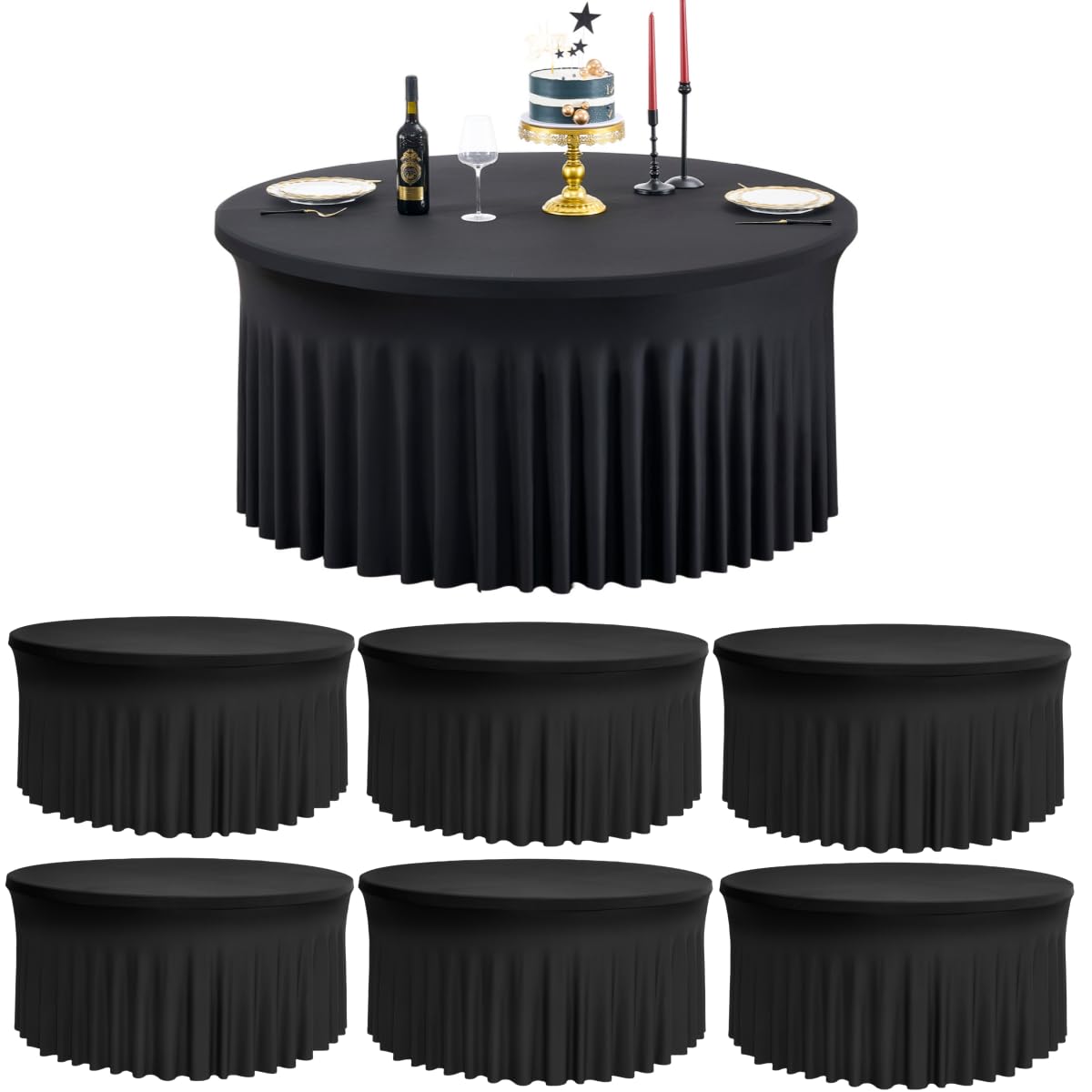 Amazon.com: Outpain 6 Pack Spandex Black Round Tablecloths for 72in ...