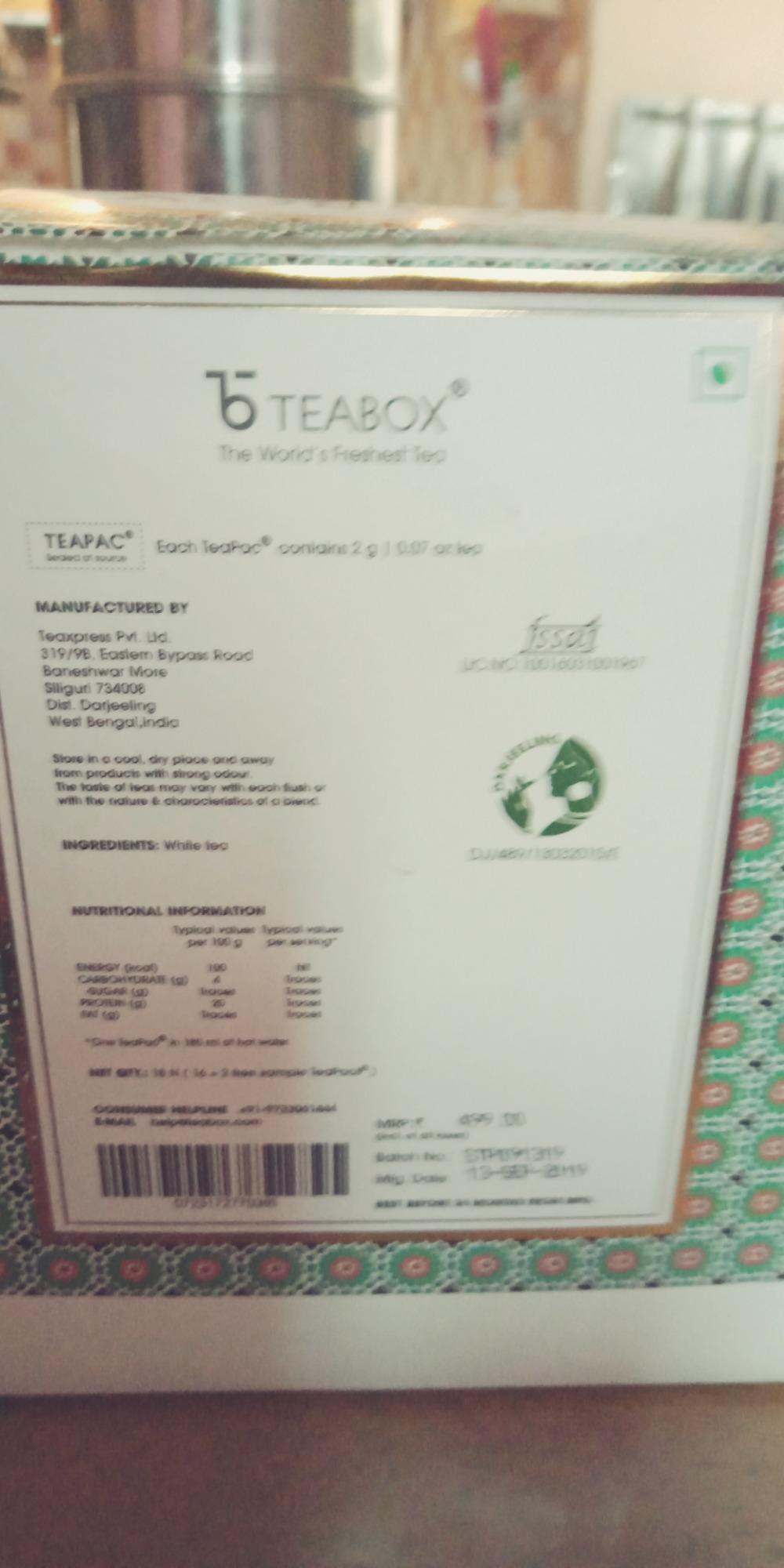 Teabox Fresh High Grown Darjeeling Special Spring White Tea Bags 25 ...