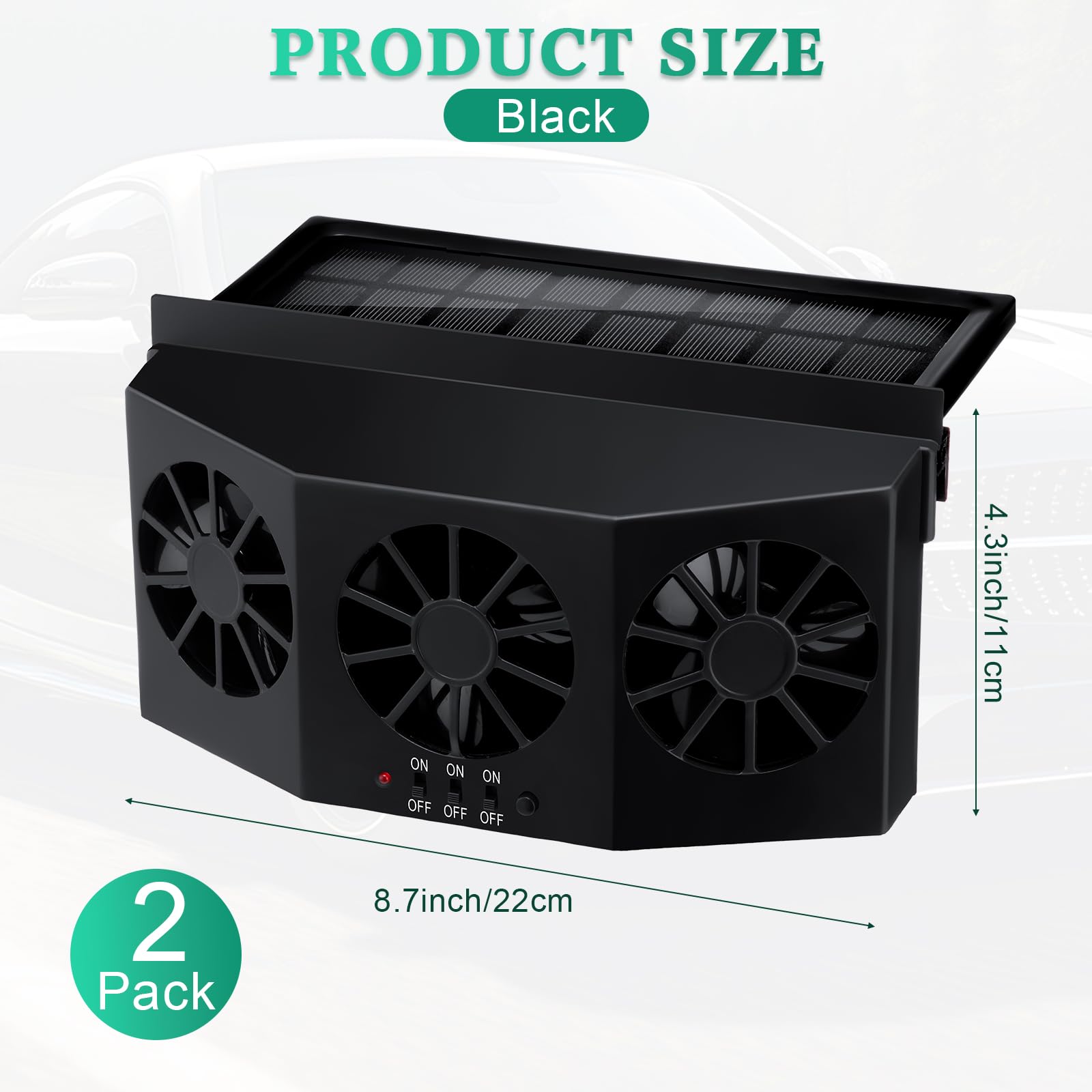 Snapklik.com : Tujoe 2 Pack Solar Powered Car Exhaust Fan 3 Fans Car ...