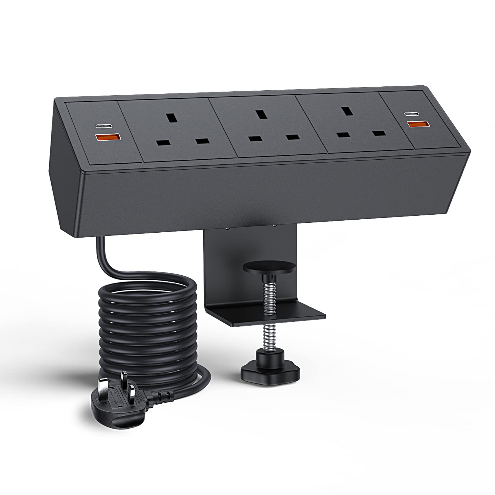 Desk Power Socket, Haiaoyyds Desk Power Strip with 3 UK Plugs, 2 USB C ...