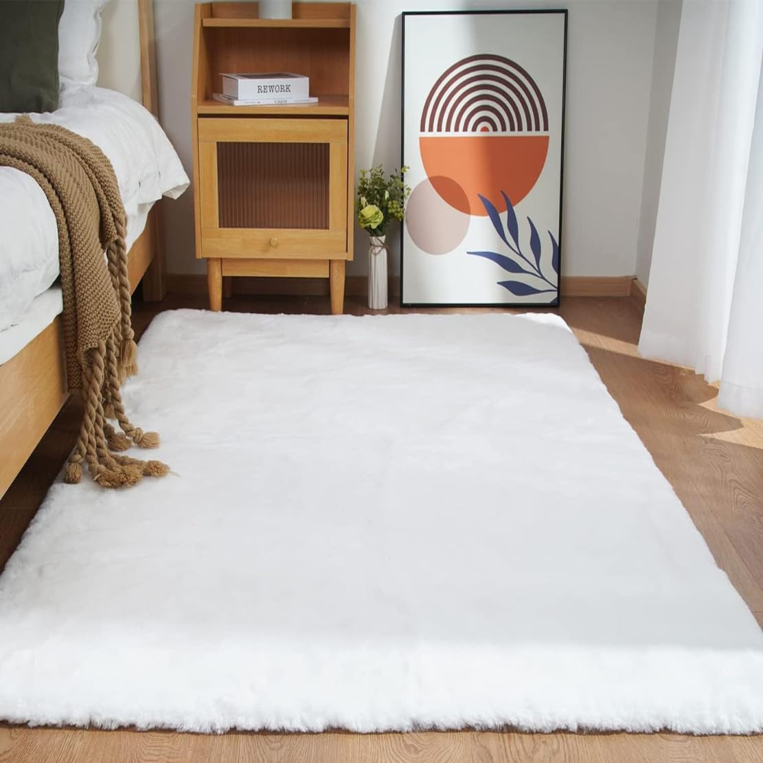 Hometail Faux Fuzzy Fur Anti-Slip Carpet Area Rug Washable Thick ...