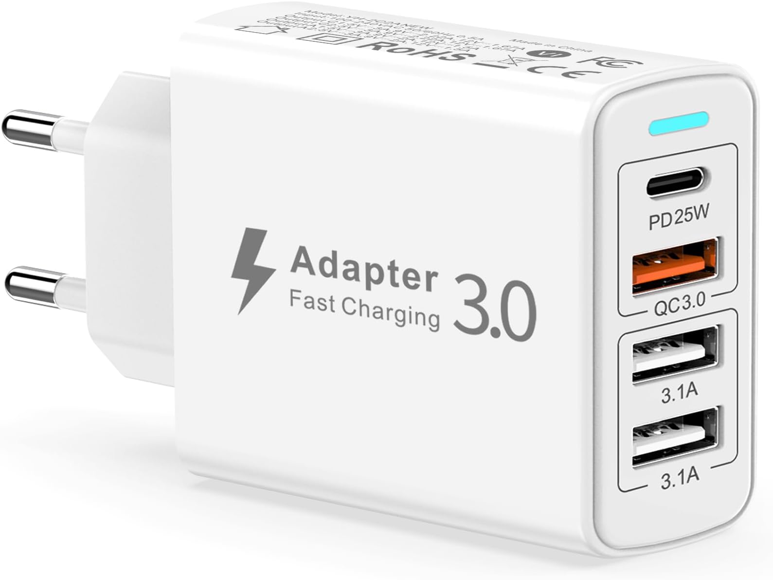 Chargeur USB C Rapide, 40W 4-Port Prise USB Multiple avec PD&QC3.0 ...