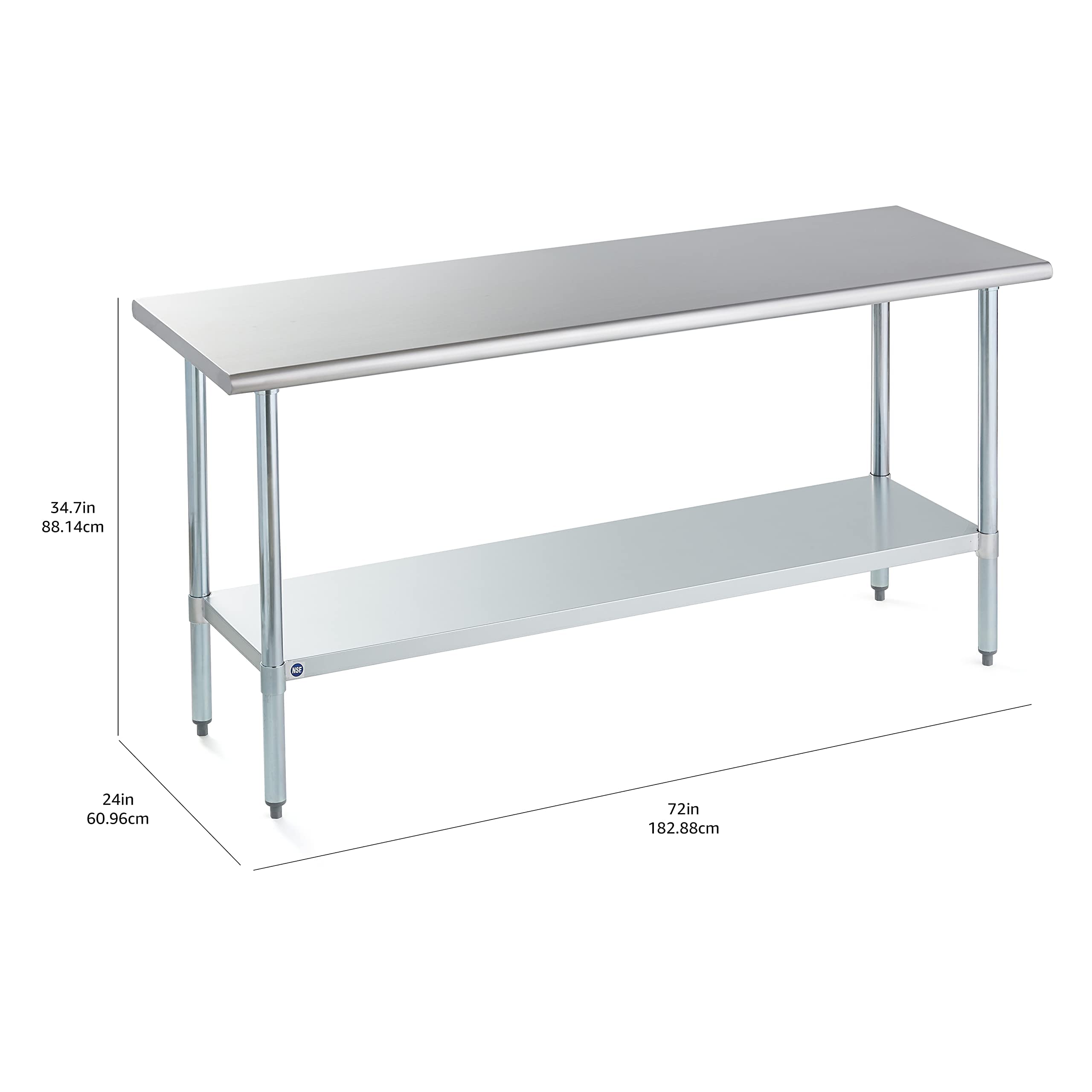 ROCKPOINT Stainless Steel Table for Prep & Work 72x24 Inches, NSF Metal ...
