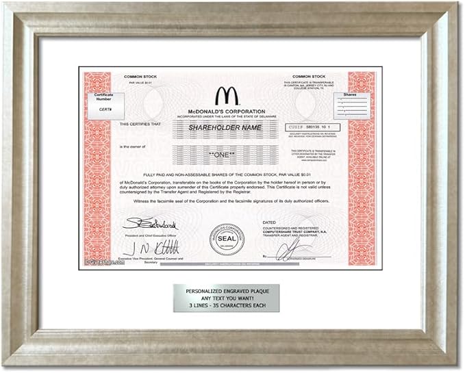 Amazon.com: GiveAshare McDonalds Stock Certificate (MCD) - Personalized ...