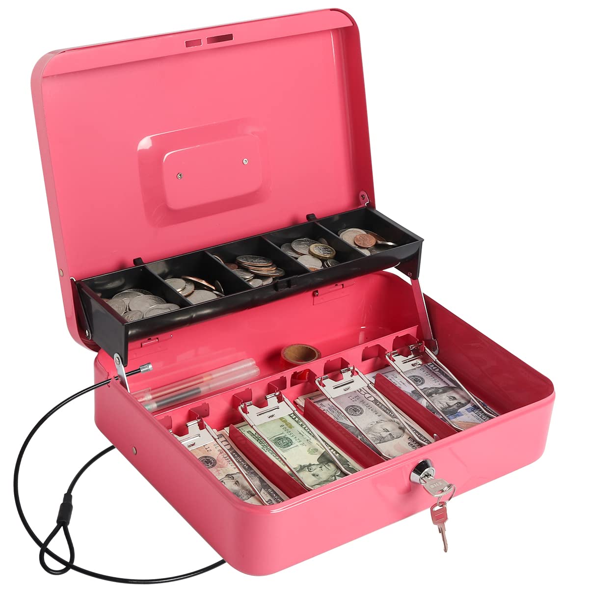 Amazon.com: Cash Box with Money Tray and Lock, Large Money Box for Cash ...