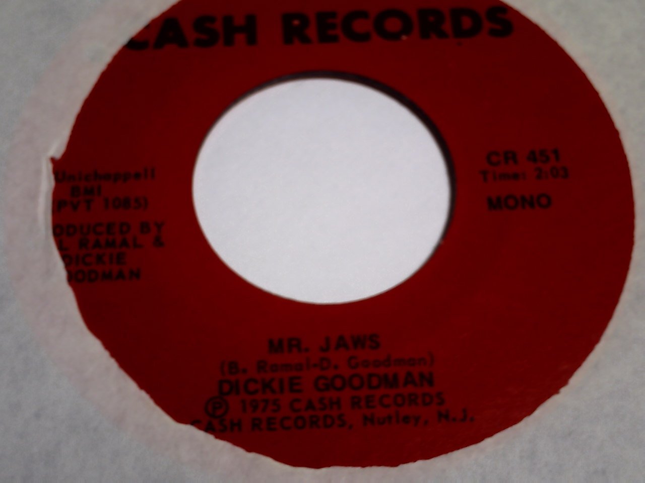 Amazon.com: Mr Jaws 7 Inch (7" Vinyl 45) US Cash 1975: CDs & Vinyl