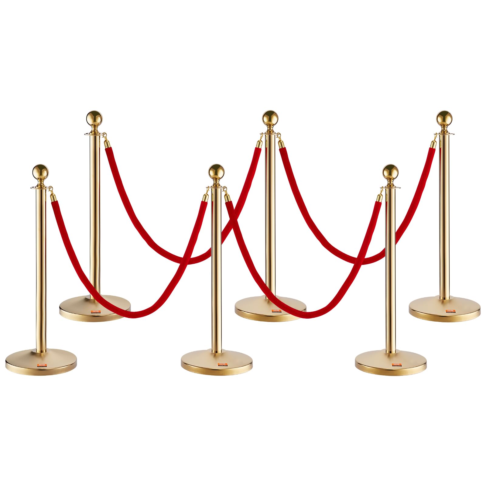 VEVOR Stanchion Post with Velvet Rope, 6-Pack Crowd Control Stanchion ...