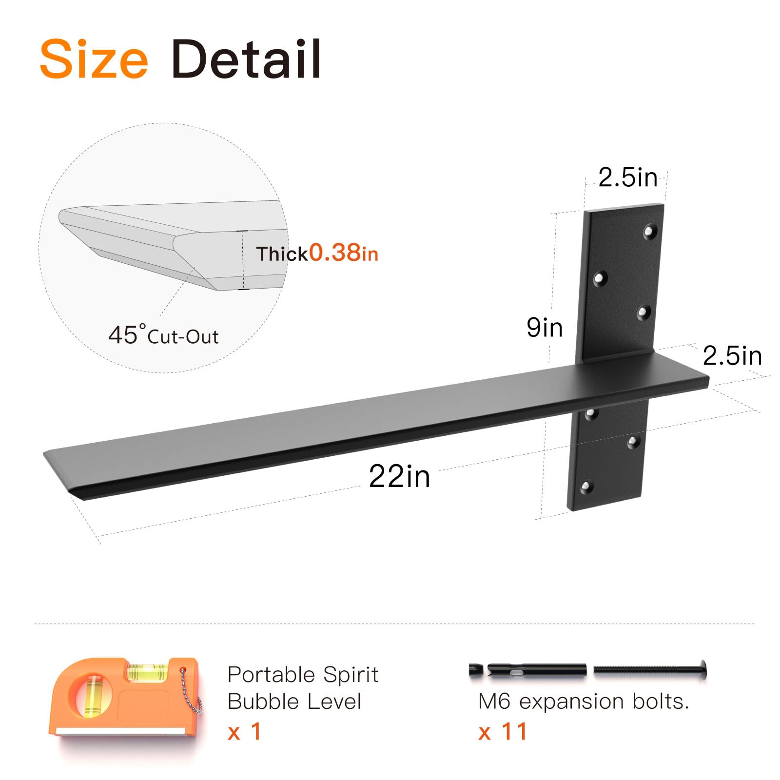 Snapklik.com : 22" Lx2.5 W 2 Pack Free Hanging T Shelf Bracket, 3/8 ...