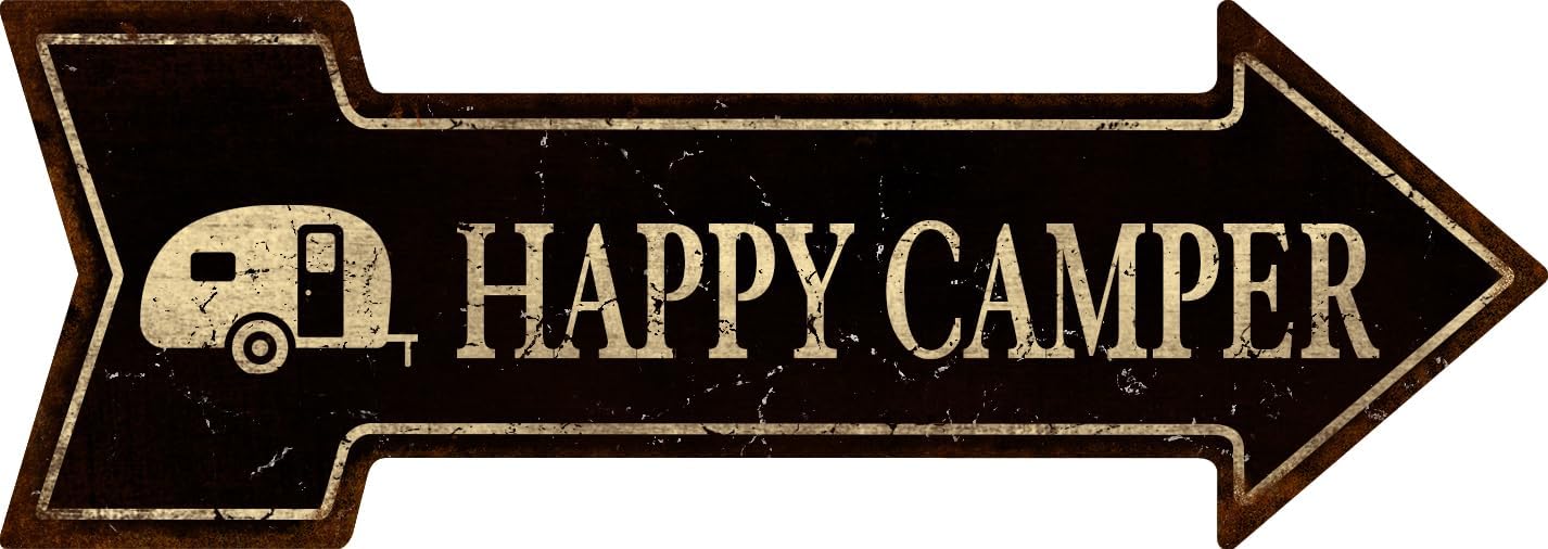 Amazon.com: Mukuko Decor Happy Campers Arrow Tin Metal Sign - Fun ...