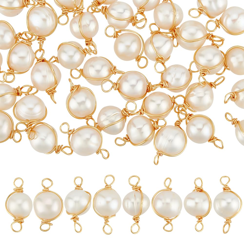 Amazon.com: Beebeecraft 1 Box 40Pcs Pearl Beads Connectors Natural ...