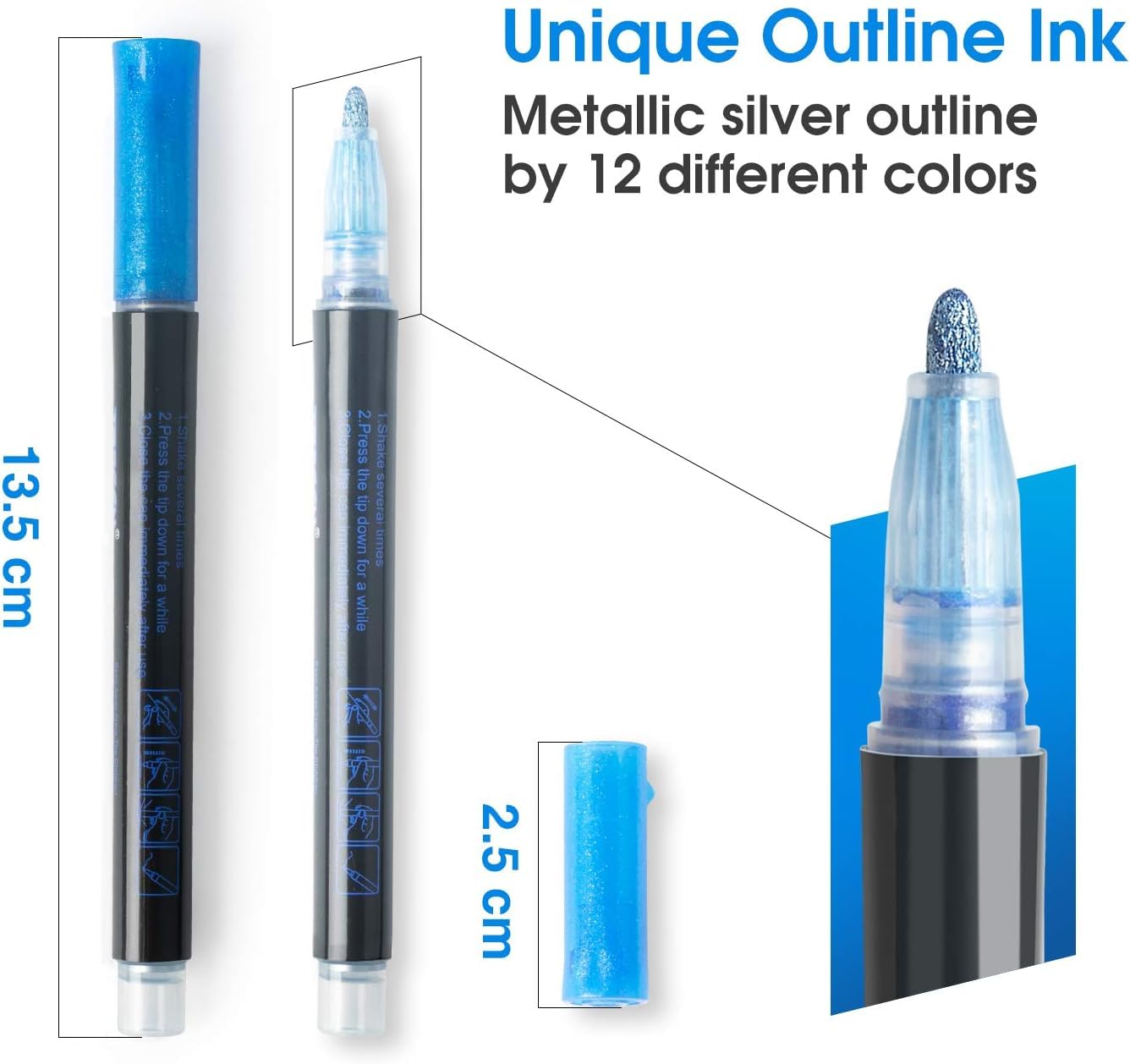 DIY Craft Markers 20-Color Glitter Outline Markers | Shimmer Metallic ...