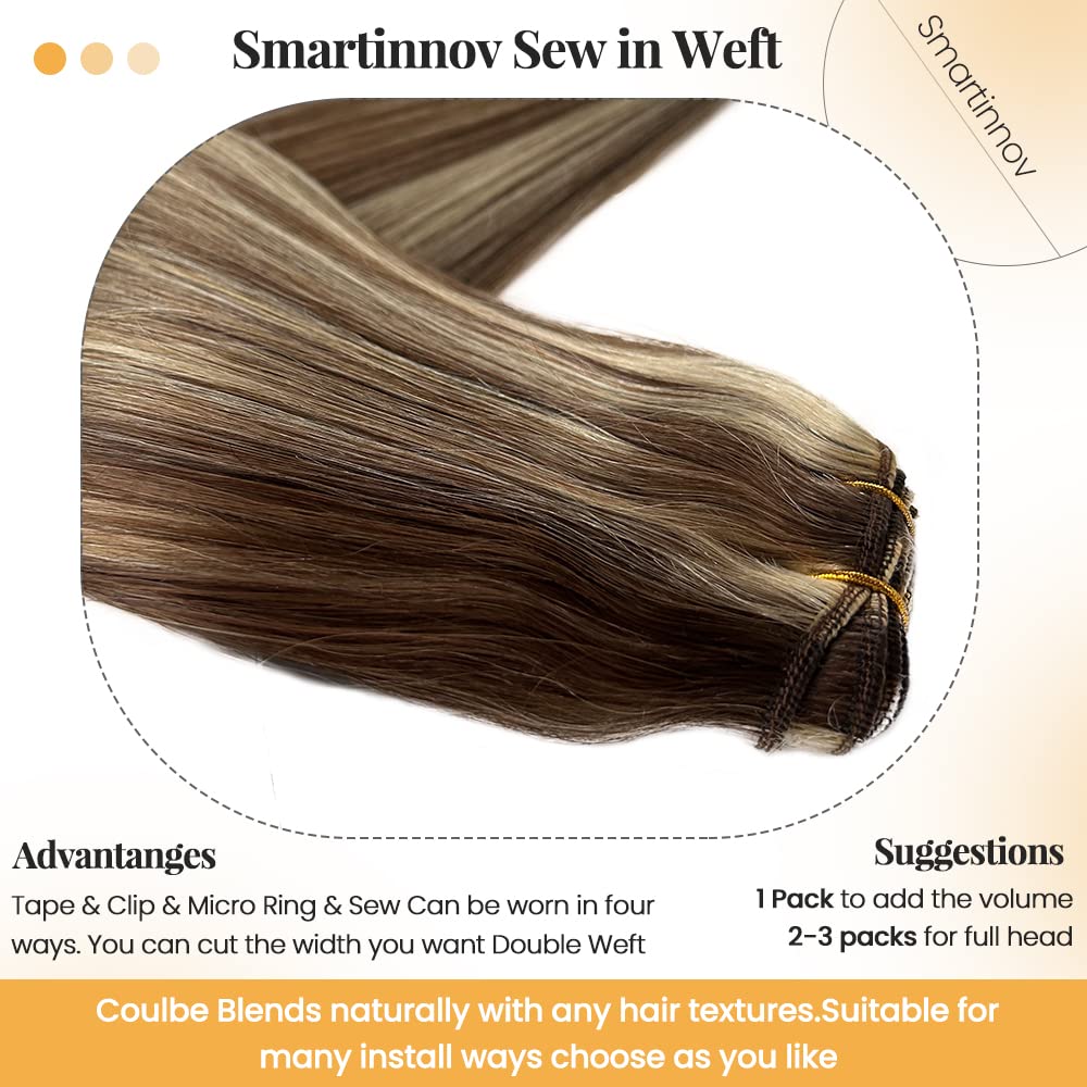Sew in Hair Extensions Blonde Balayage Human Hair Hand Tied Weft Silk ...