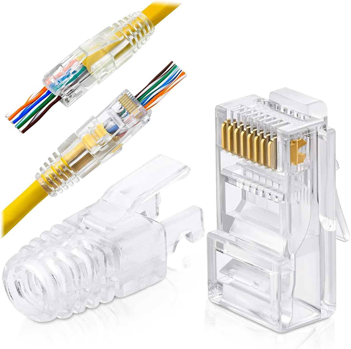 FEDUS RJ45 Cat6 Pass Through Connectors & Strain Relief Boots-Pack of ...