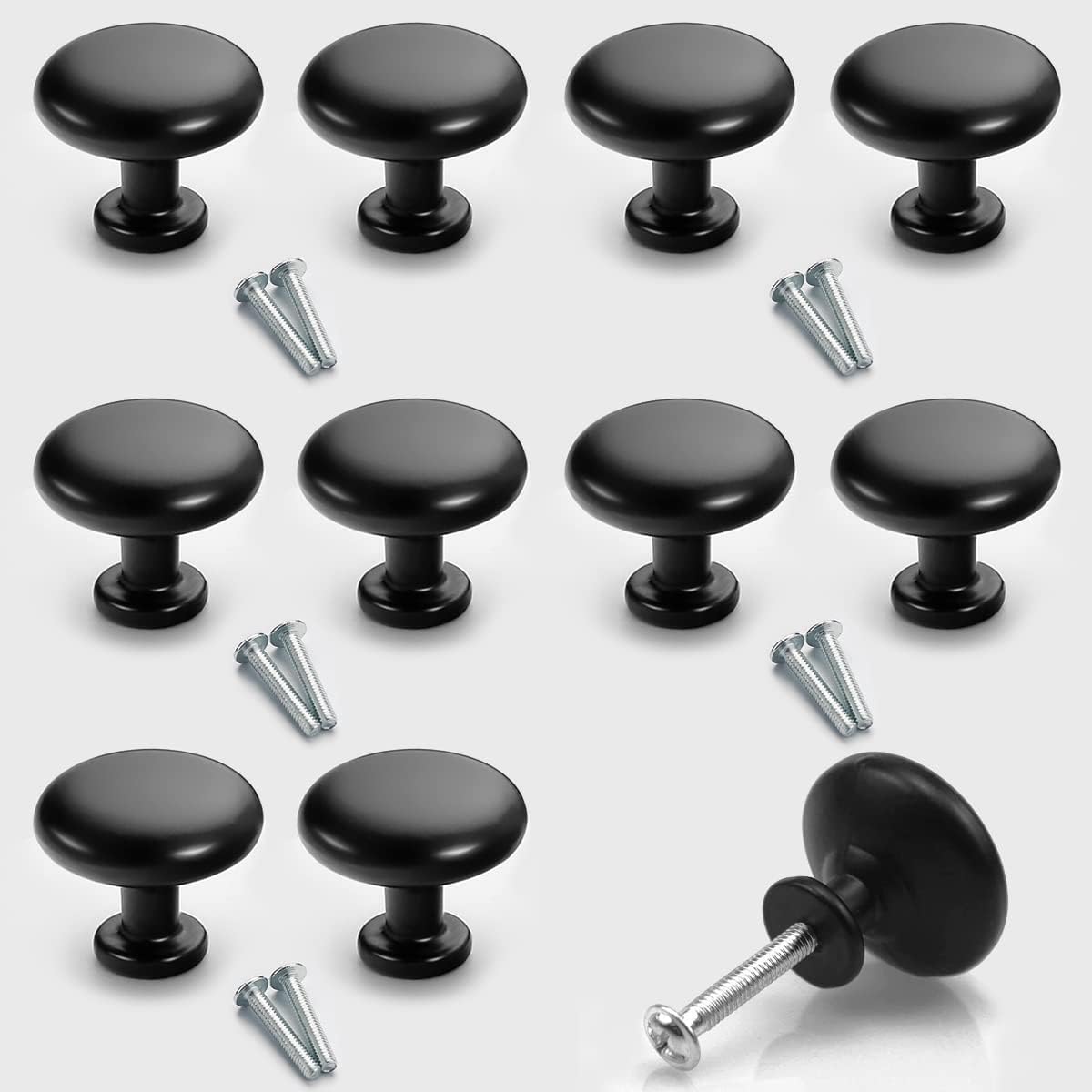10PCS Black Round Cabinet Knobs, 30MM Black Metal Drawer Knobs with ...