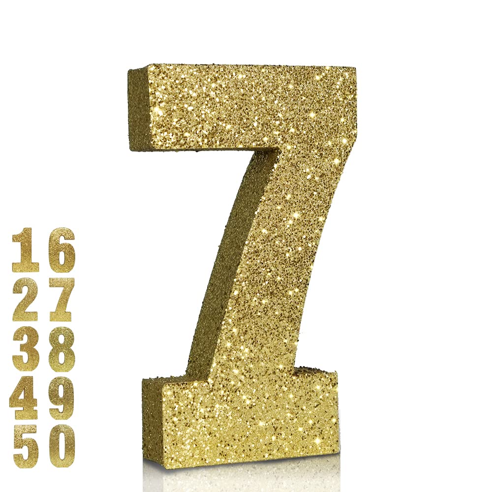 Amazon.com: Eploger Gold Glitter Numbers Sign 7 Birthday Decorations ...