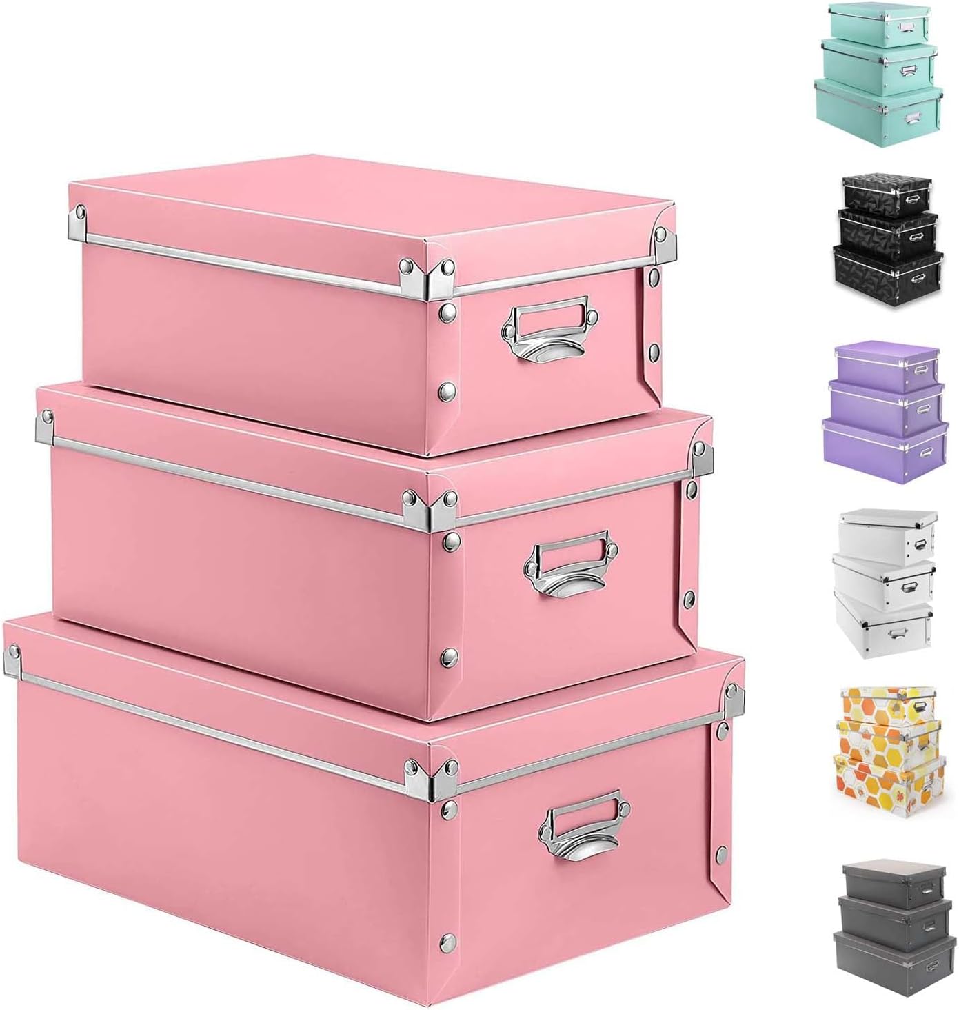 XUCHUN File Storage Boxes with Lid 3 in 1 Set, Foldable, Press-Stud ...