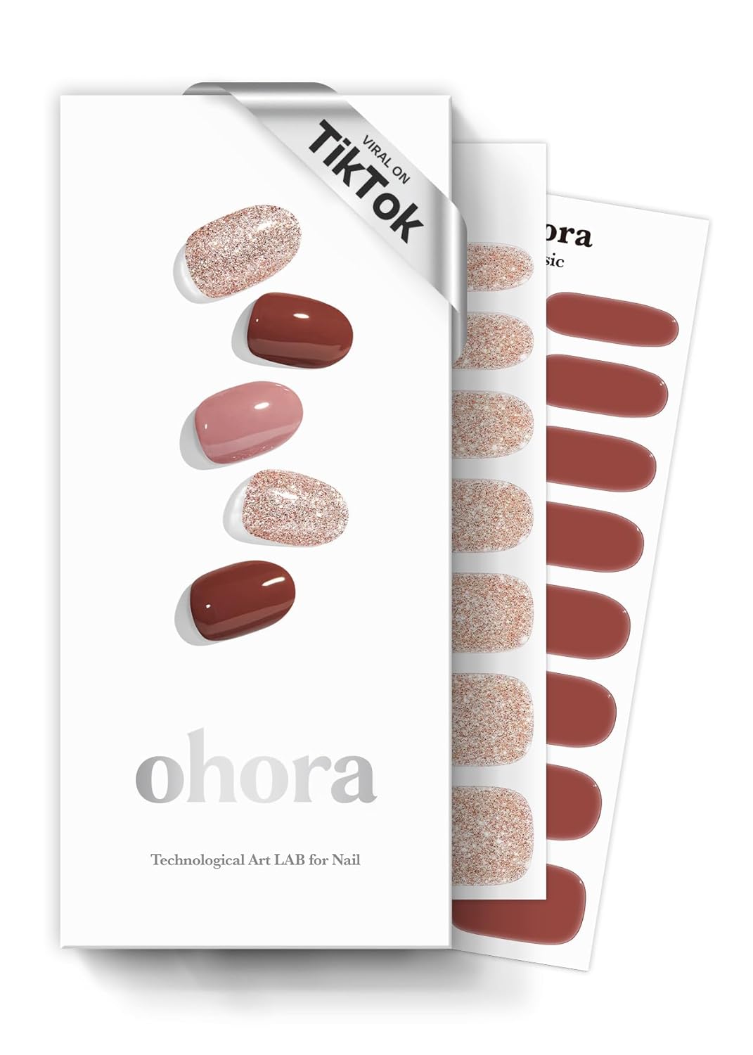 Amazon.com: ohora Semi Cured Gel Nail Strips (N Heimish) - Brown, Glitter, Works with Any UV/LED ...