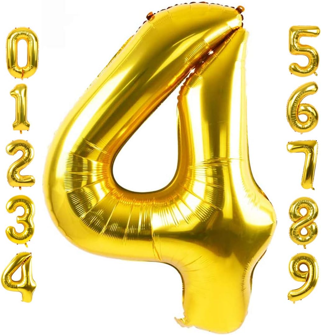 Amazon.com: Lovoir 40 Inch Large Gold Number 4 Balloon Extra Big Size ...