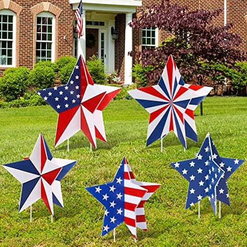 Amazon.com: 5 Pieces 4th of July Yard Signs 3D Patriotic Star Yard ...