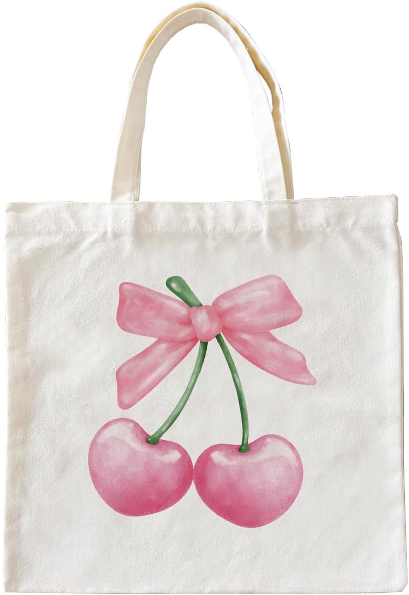 Amazon.com - Zeghk Preppy Pink Cherry Heart Canvas Tote Bag Aesthetic ...