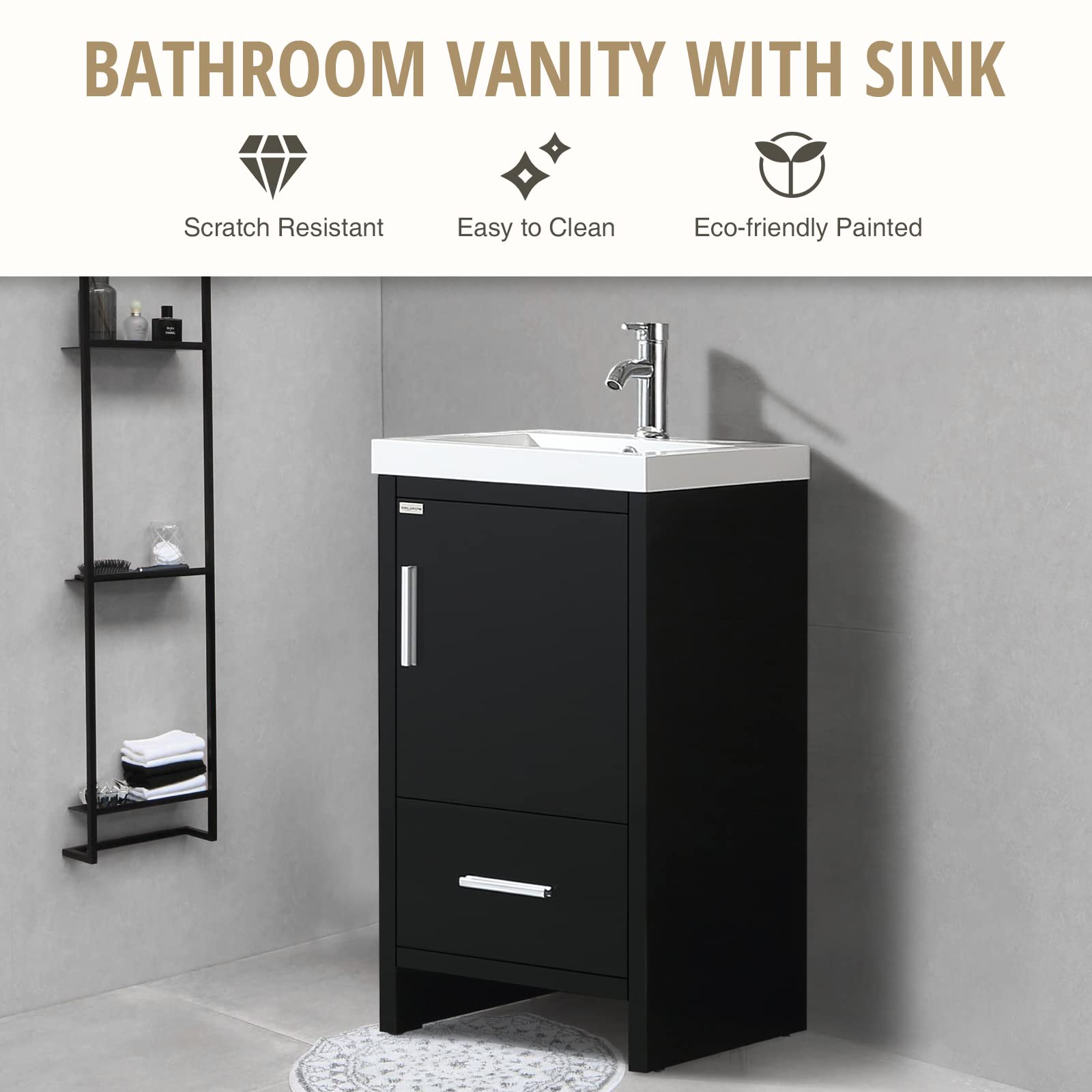 18 Vanity Cabinet 18" Single Bathroom Vanity, One Open Shelf, Single