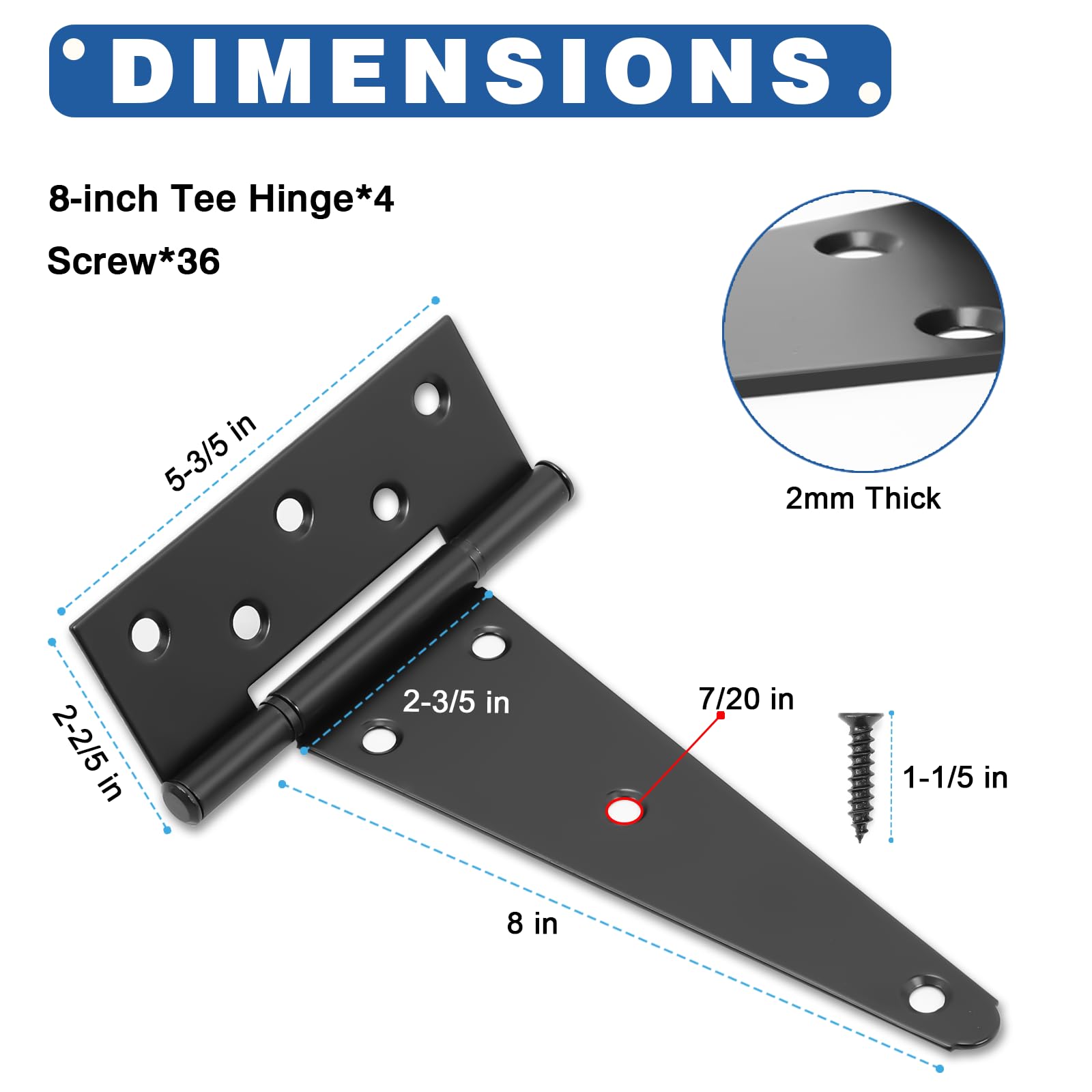 Snapklik.com : 8 Inch T-Strap Heavy Duty Gate Hinges - 4 Pack Black ...