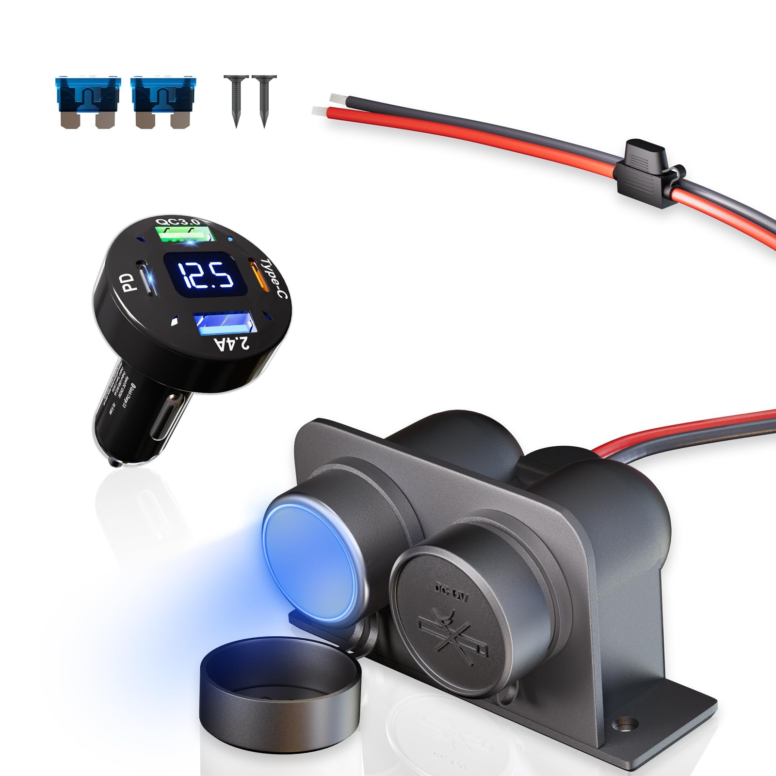 Amazon.com: 12V Car Cigarette Lighter Socket: 2 Socket Cigarette ...