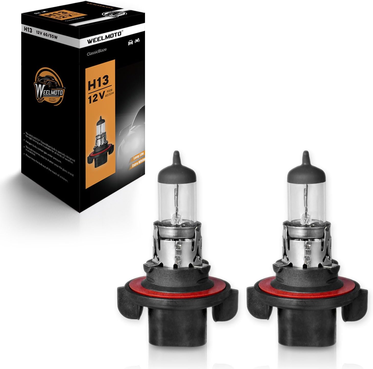 Amazon.com: WEELMOTO 9008 H13 60/55W Car HeadLight Bulbs, Halogen Bulb ...