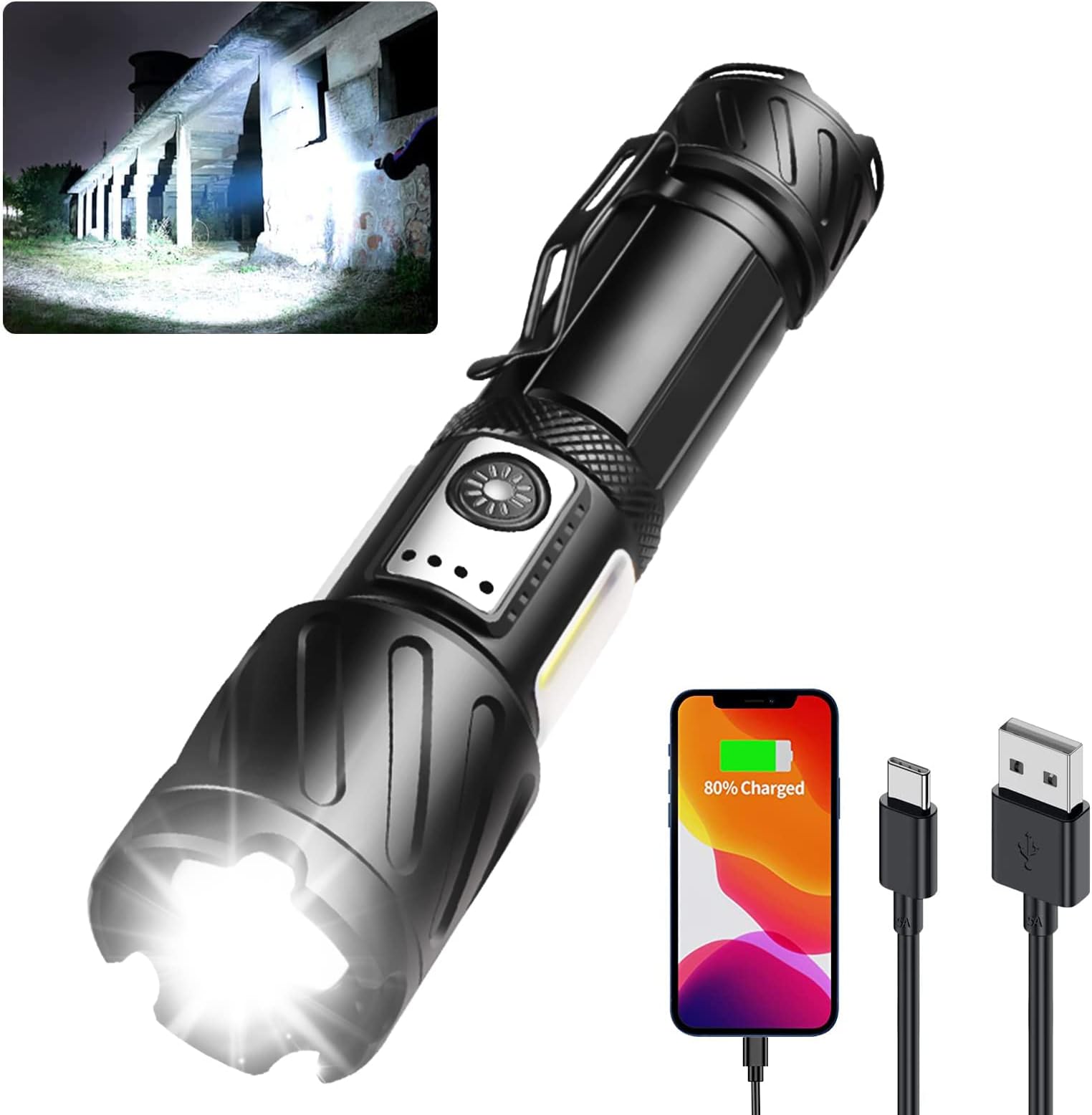 Torch, Goreit Flashlight LED Torch Rechargeable USB 15000 Lumen ...