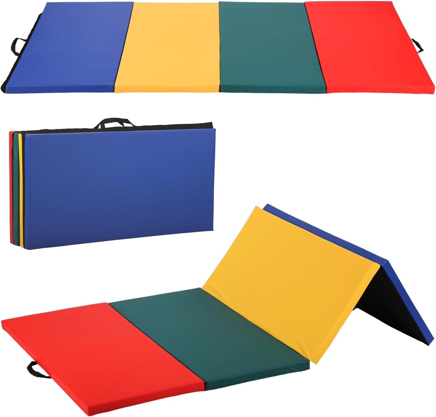 4 Folding Exercise Mat with Carrying Handles, 2" Foldable Gym Mat ...