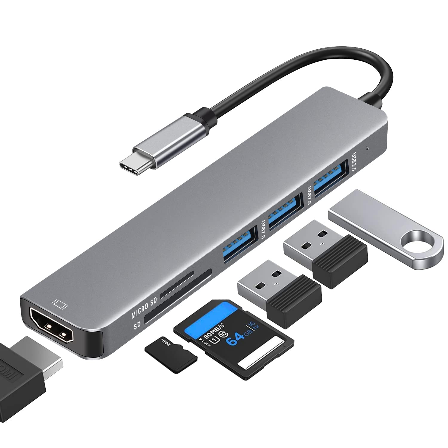 USB Hub 3.0 with 6 Multiports,4K HDMI Output,USB 2.0/3.0 Ports,SD/Micro ...