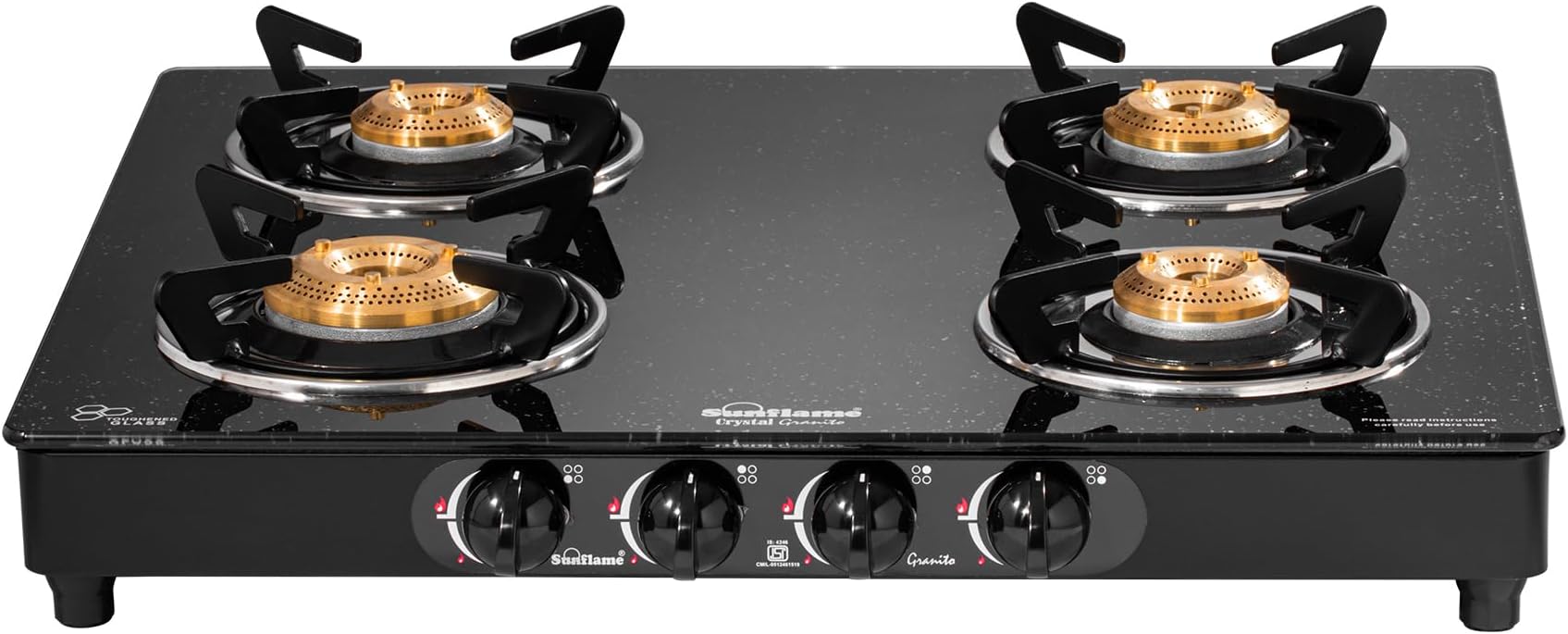 Sunflame Granito 4 Burner Gas Stove | 1 Jumbo, 1 Medium and 2 Small ...