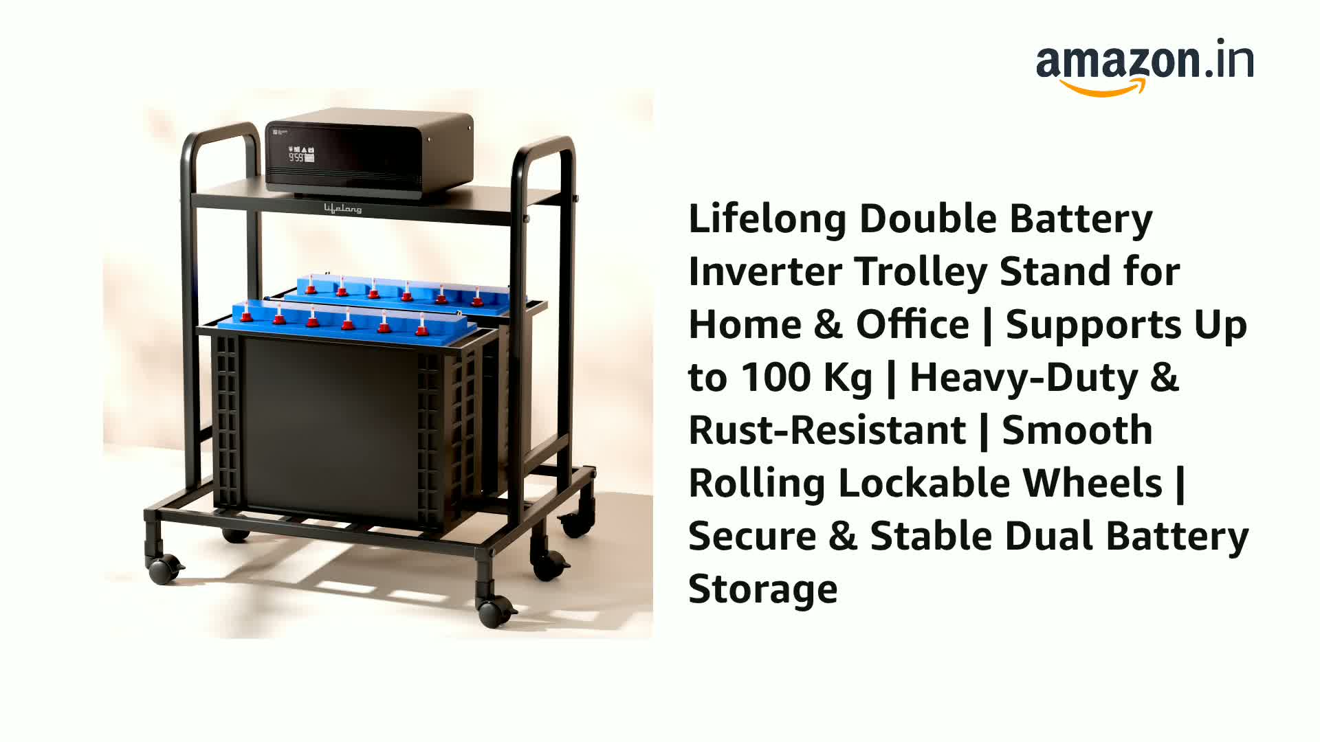 Watch Lifelong Double Battery Inverter Trolley Stand for Home & Office ...