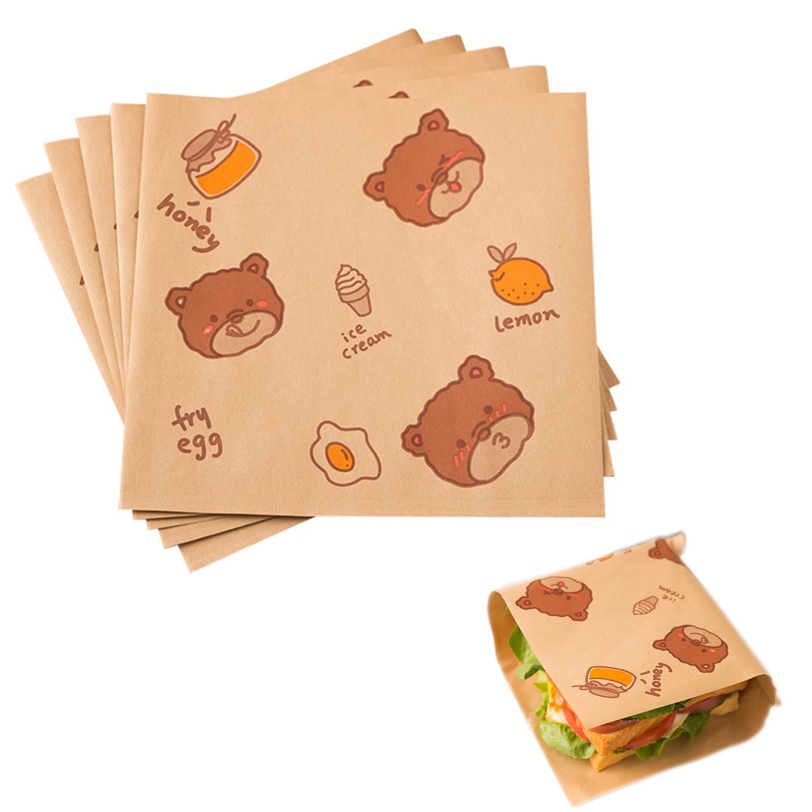 Greaseproof Paper Bags, 100 Sheets Food Grade Sandwich Paper Wrap ...