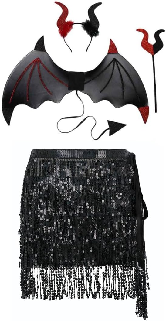 Amazon.com: REU GLOBAL Black and Red Skirt and Devil Cosplay Outfits ...