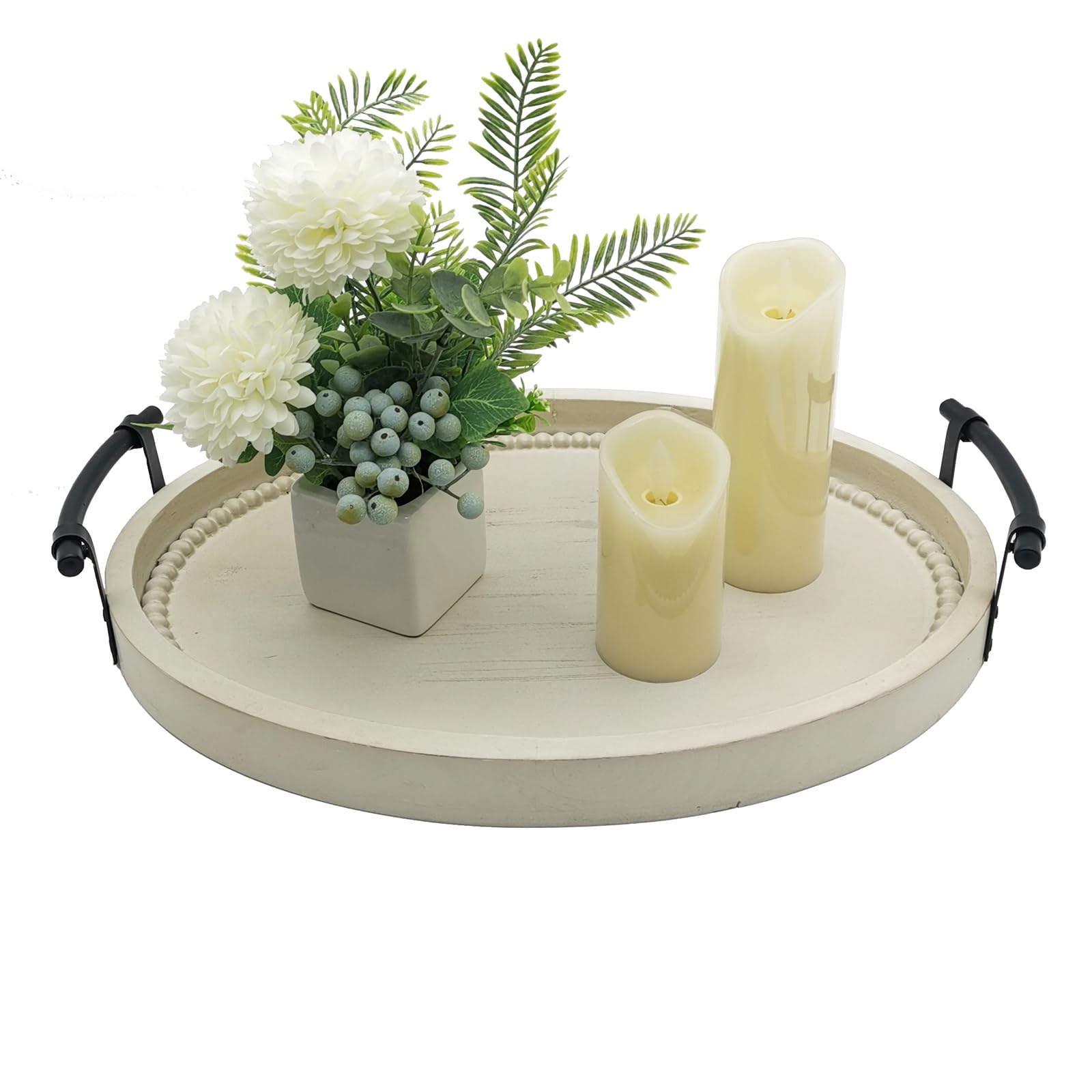 Oval Rustic Wooden Decorative Tray, Serving Tray with Metal Handles ...