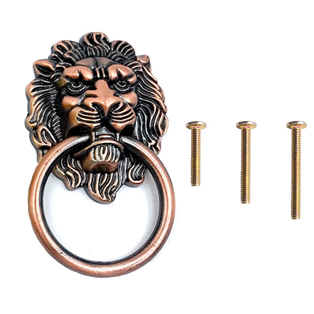 4 Pack 2" x 3.5" Red Bronze Lion Head Drawer Pulls, Cabinet Ring Pulls ...