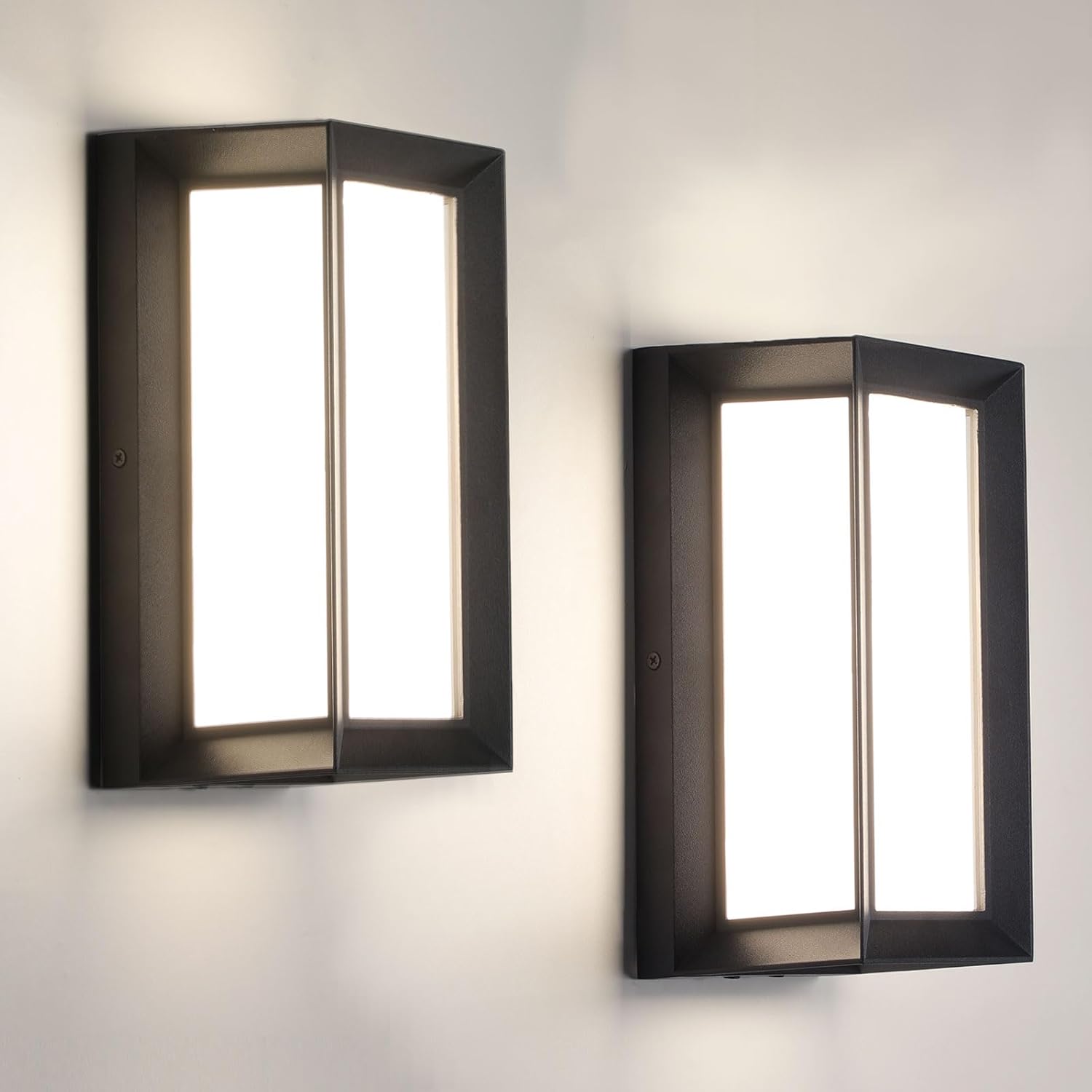 tewei 2 Pack Modern LED Outdoor Wall Lights, Black Exterior Wall Sconce ...