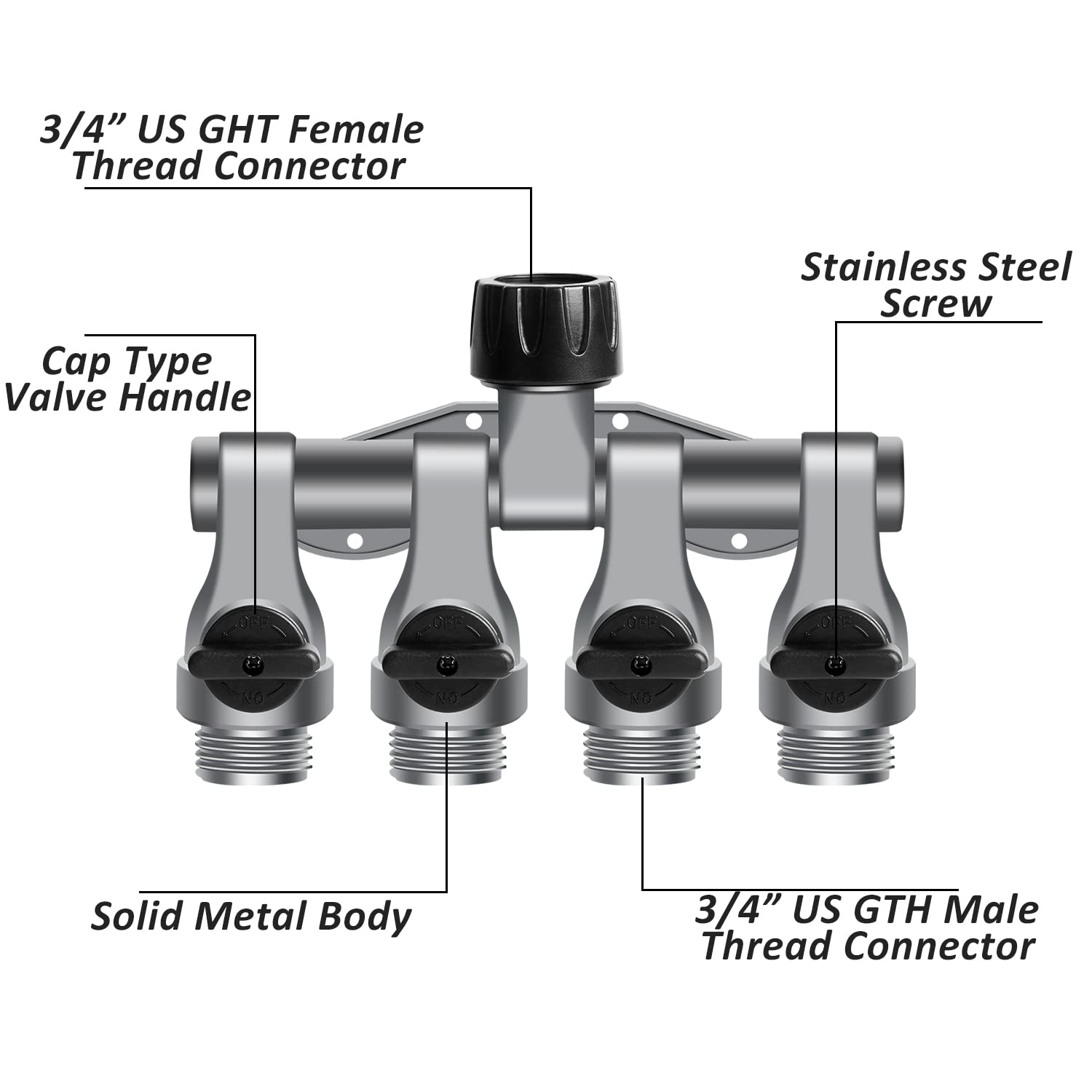Snapklik.com : STYDDI Full Flow 4-Way Garden Hose Splitter, Metal High ...