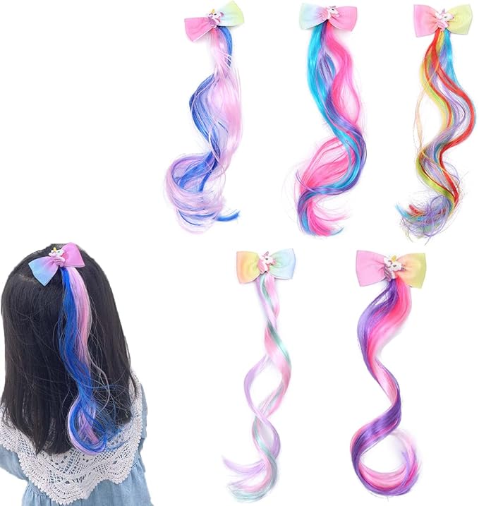 Amazon.co.jp: Lanito ウィッグ エクステ カラーエクステ キッズ 巻き髪 5色セット ロング フルカラー 子供用 可愛い 髪留め式 編み込み用 仮装 パーティー 舞台用 ...