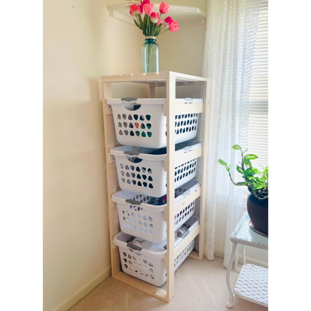 Amazon.com: Laundry Basket Holder Storage Shelf (4 Tier, No Wheels ...