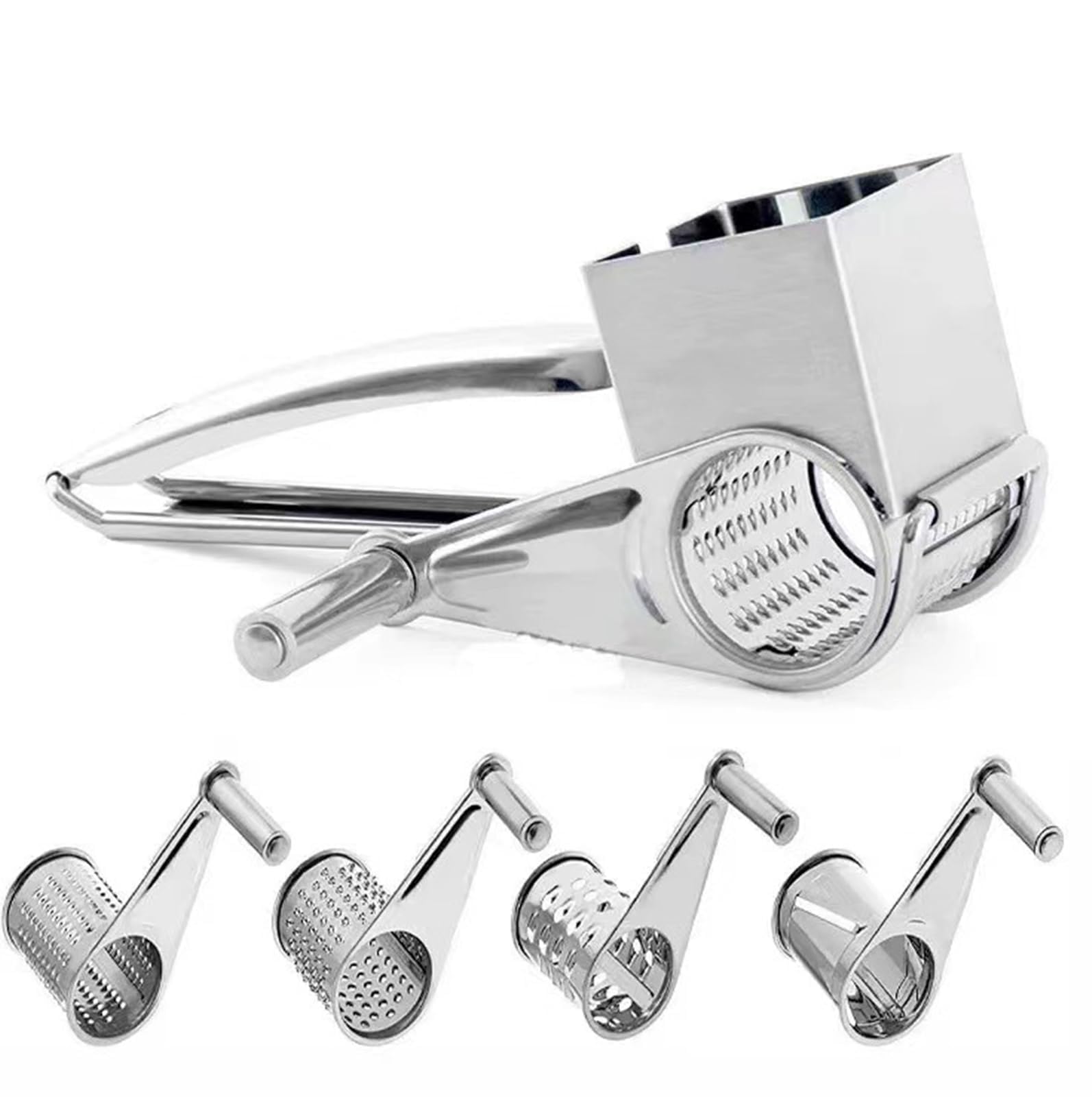 Rotating Cheese Grater, Stainless Steel Cheese Grater with 4 Slicer ...
