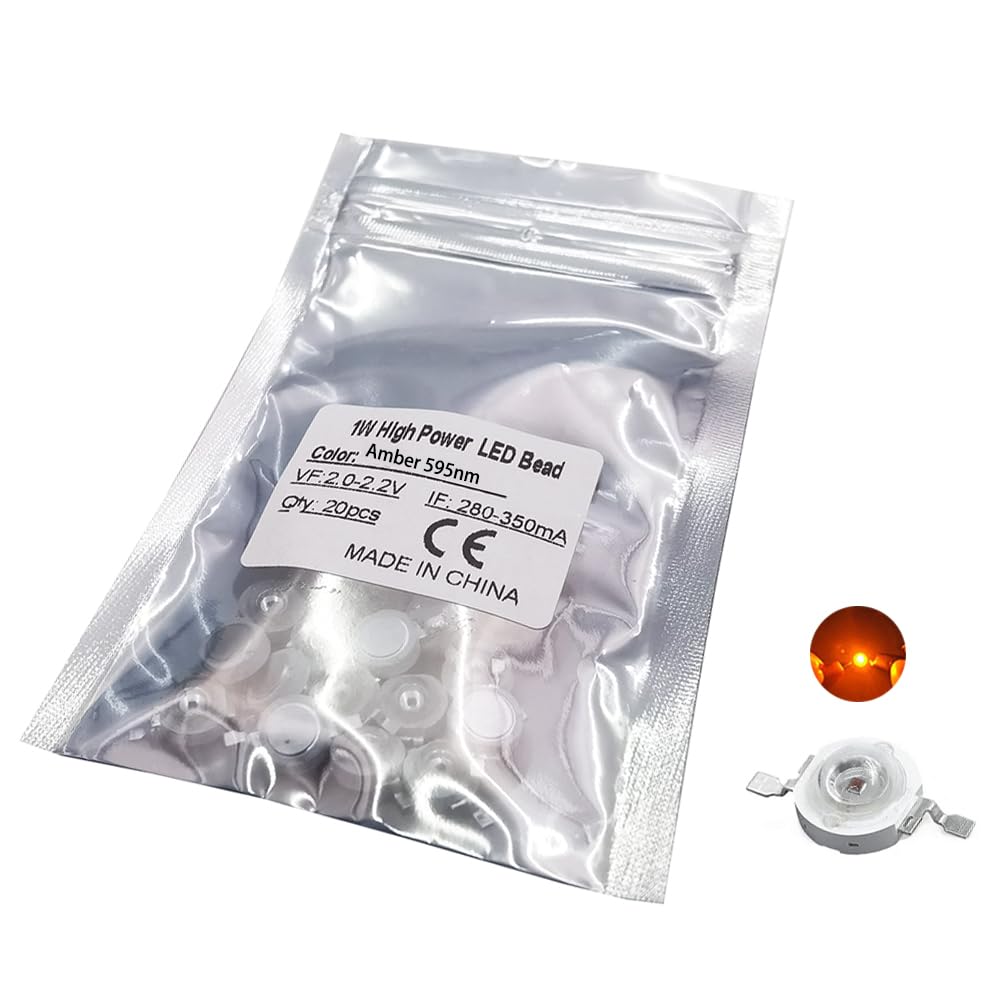 Vrabocry 20 pcs 1W High Power Led Chip Amber 590nm-595nm 300mA - 350mA ...