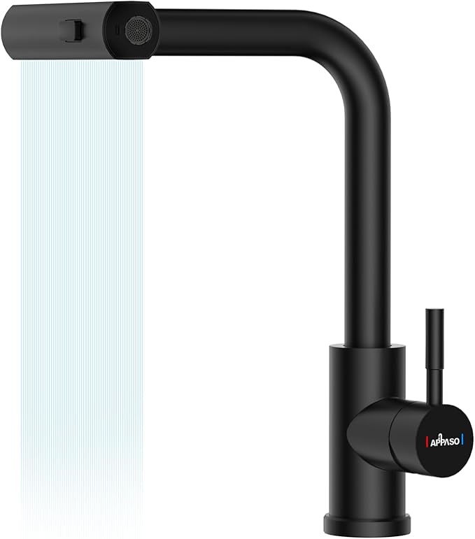 APPASO Waterfall Kitchen Tap - High Pressure with 3 Jet Types, 360 ...