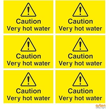 Warning sign Caution hot water risk of scalding safety sign - Self ...