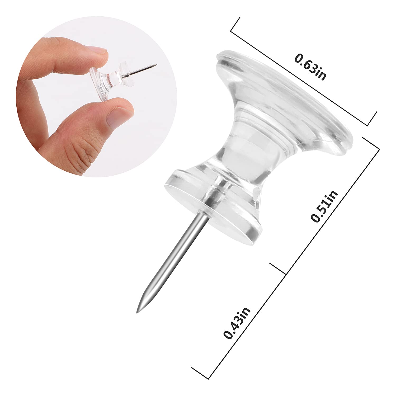 Snapklik.com : Giant Push Pins 40 Pieces Clear Thumb Tacks Steel Point ...