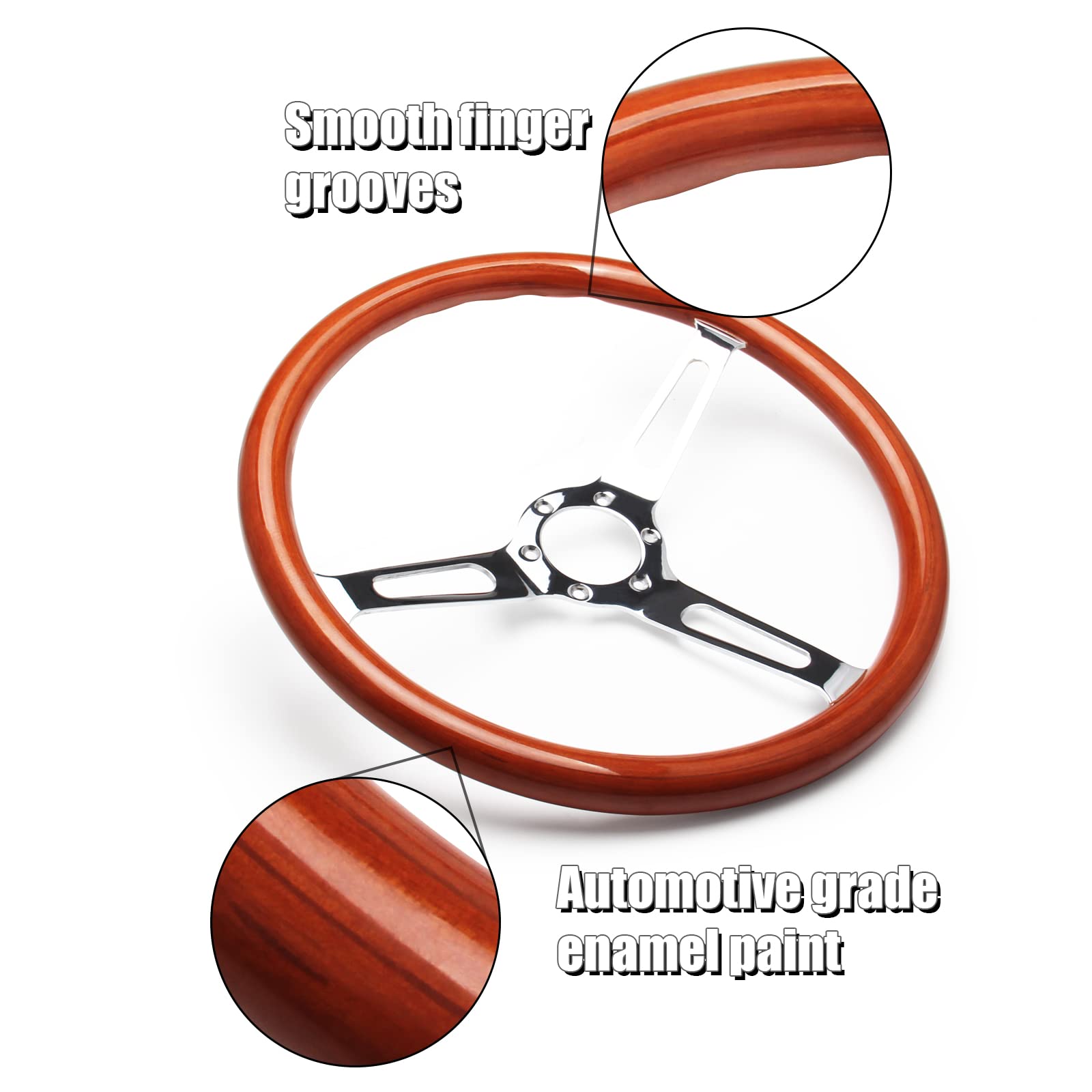 15" Custom Vintage Wooden Grain Steering Wheel Universal Brushed Spoke ...