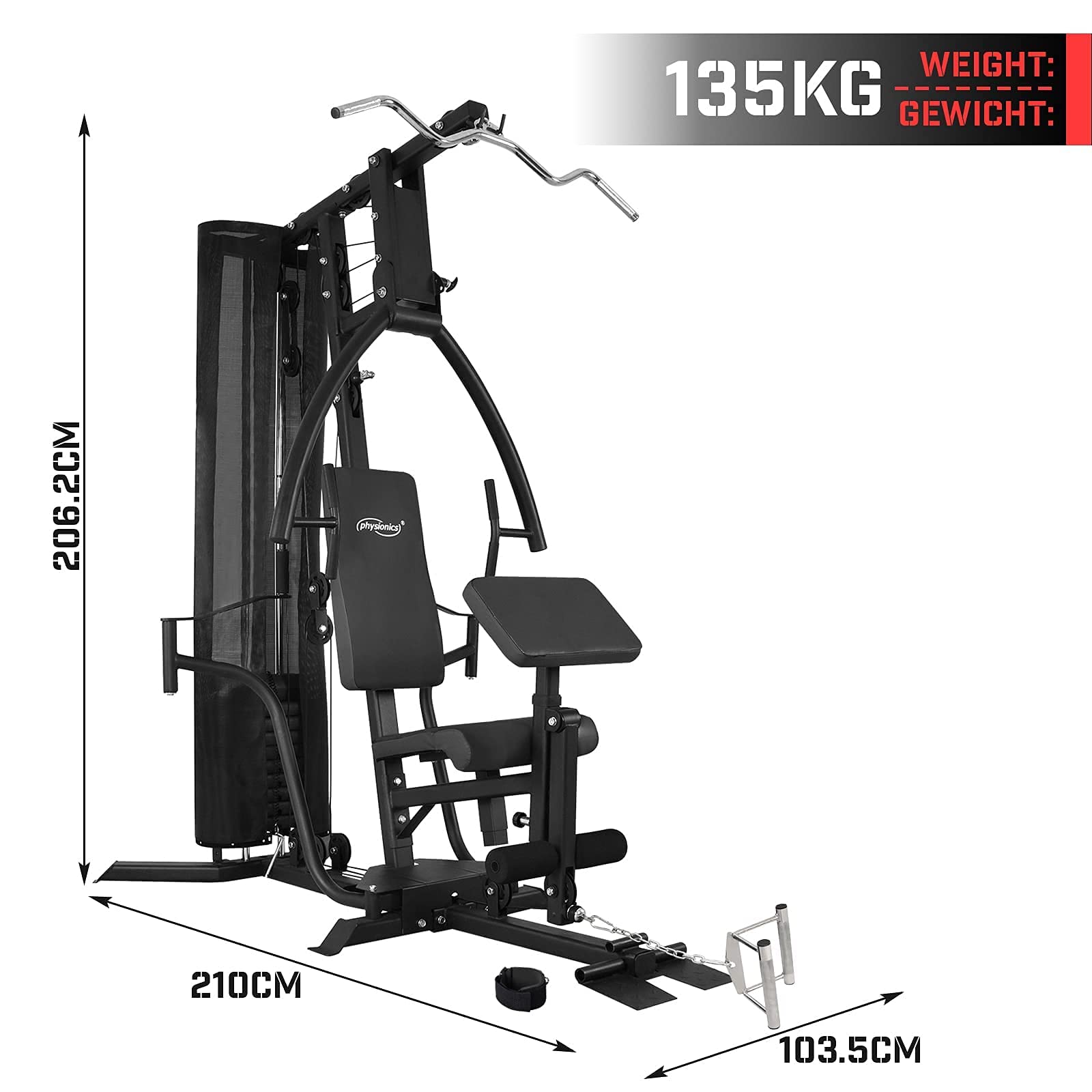 Physionics Premium Multi Gym - Full Body Workout (Fly Attachment, Lat ...
