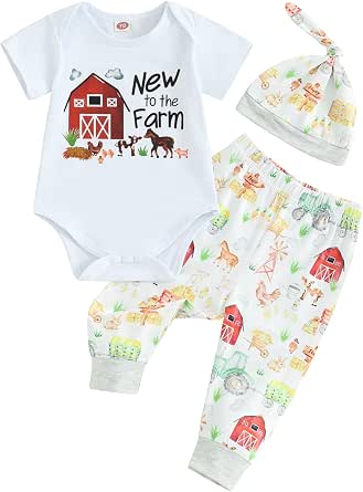 Amazon.com: Omkzanbi New to the Farm Outfit Baby Boy Summer Clothes ...