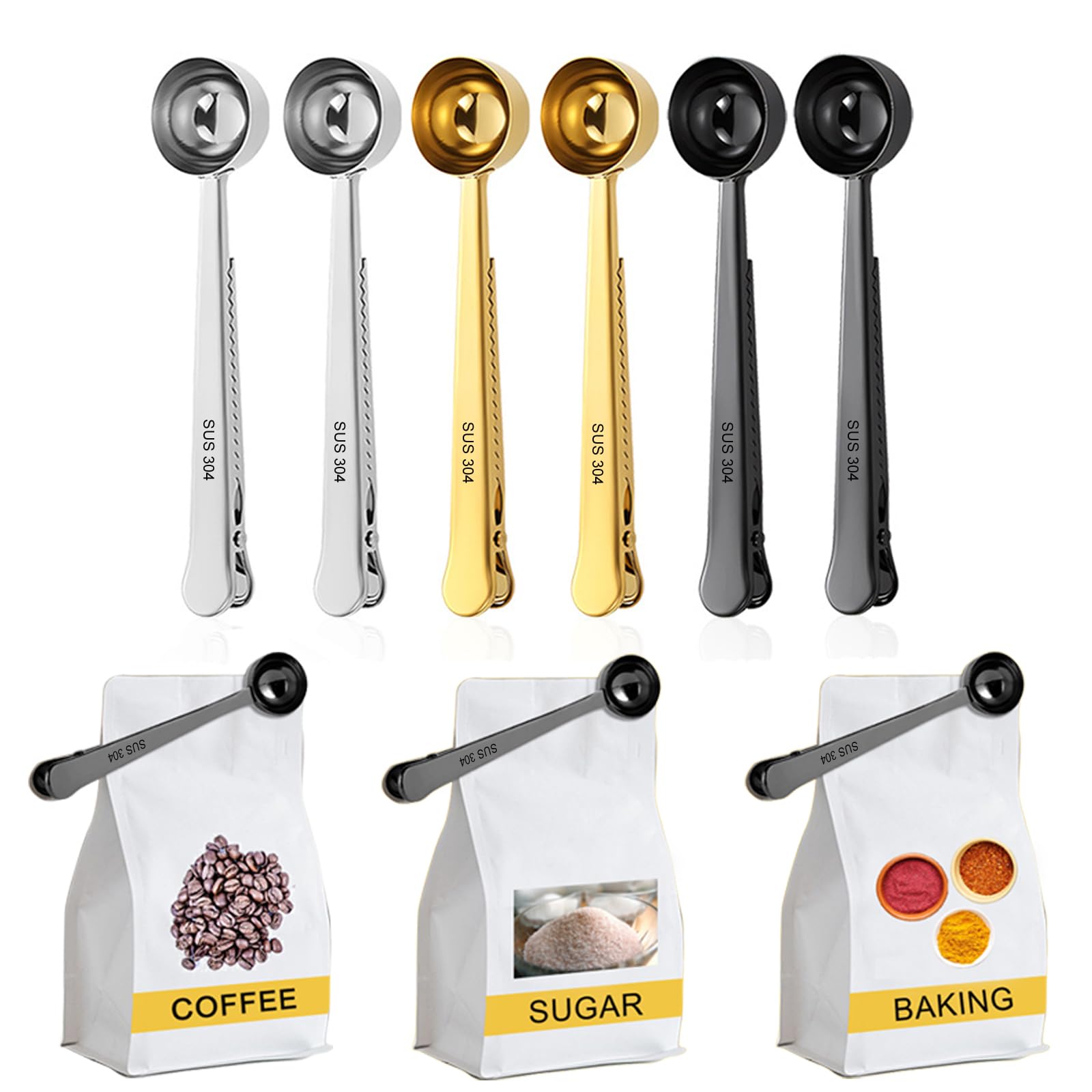 Amazon.com: 6 Pack Coffee Scoop Clip Stainless Steel Coffee Scoops ...